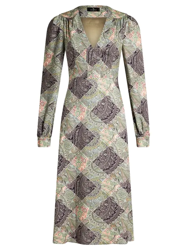 Etro Check Print Twill Midi Dress - Green