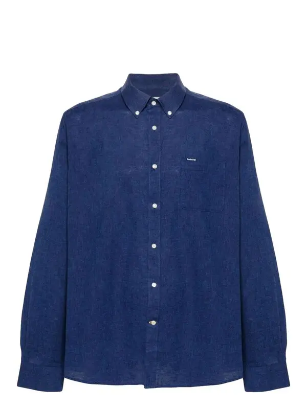 Barbour Chest-pocket Linen-blend Shirt - Blue