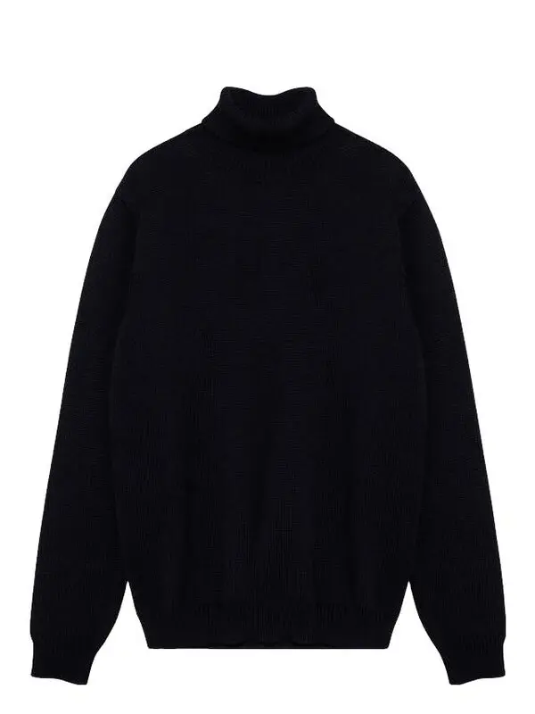ROBERTO COLLINA Navy Merino Wool Turtleneck Pullover - Blue