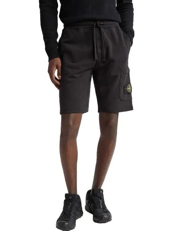 Stone Island Fleece Drawstring Cargo Shorts - Black