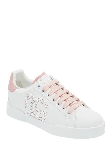 Dolce & Gabbana Portofino Leather Sneakers - Bianco/ Rosa