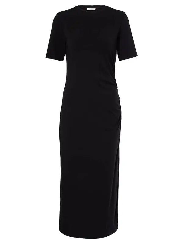 Vince Gathered Cotton-blend Midi Dress - Black