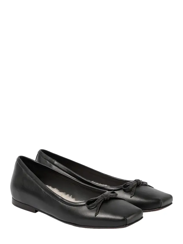 Brunello Cucinelli Leather Ballet Flats With Bow Detailing - Black