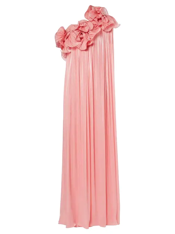 Costarellos Charmain Plissé Georgette Gown - Pink