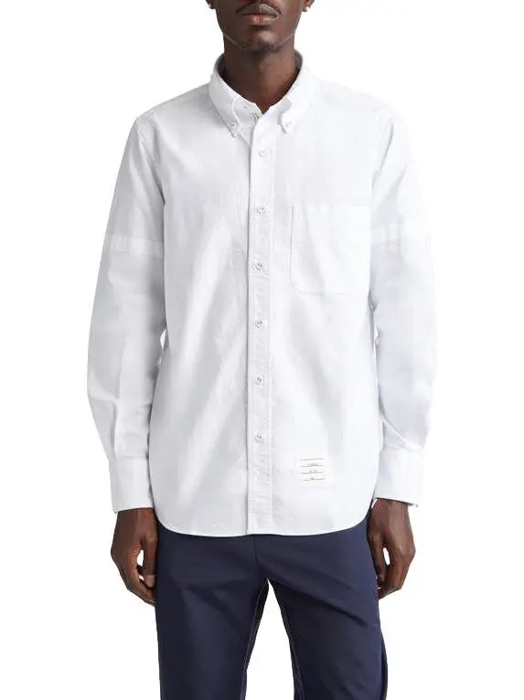 Thom Browne Straight Fit Cotton Oxford Button-down Shirt - White