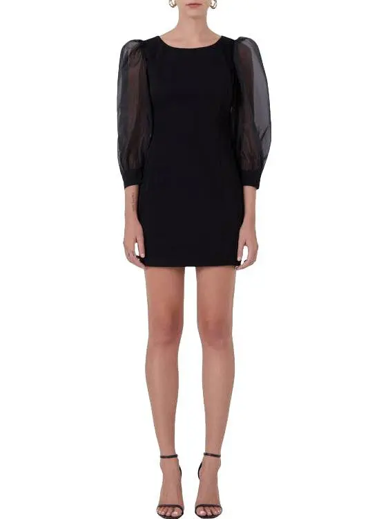 Endless Rose Organza Balloon Sleeve Minidress - Black