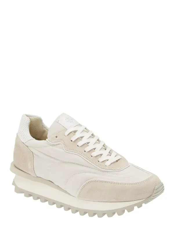 Eleventy Mixed Media Runner Sneakers - Sand And White