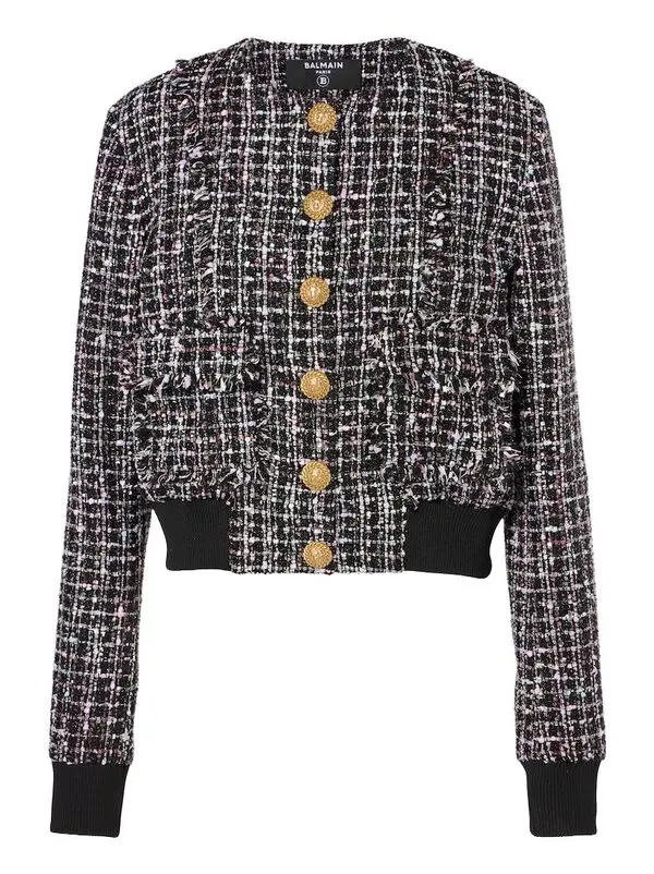 Balmain Tweed Bomber Jacket - Black