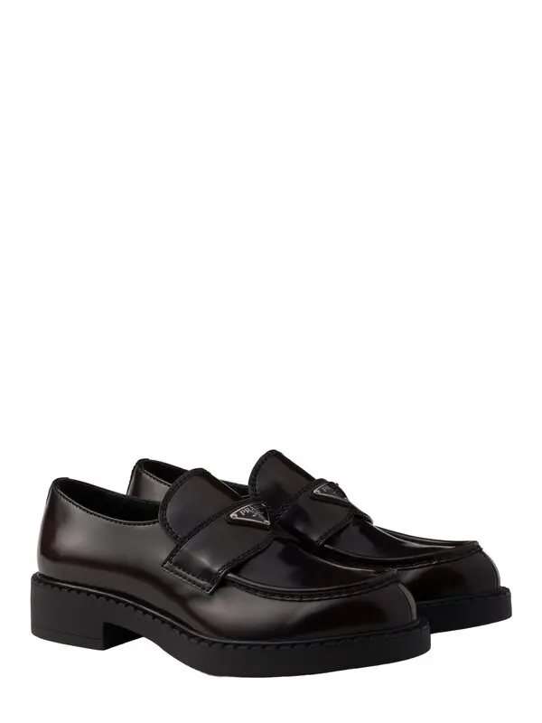 Prada Brushed-leather Loafers - Brown