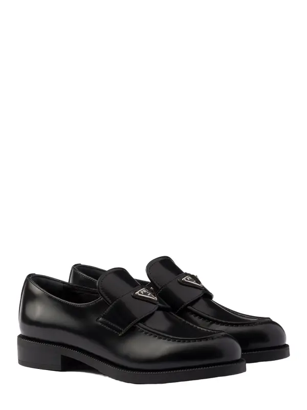 Prada Brushed Leather Loafers - Black