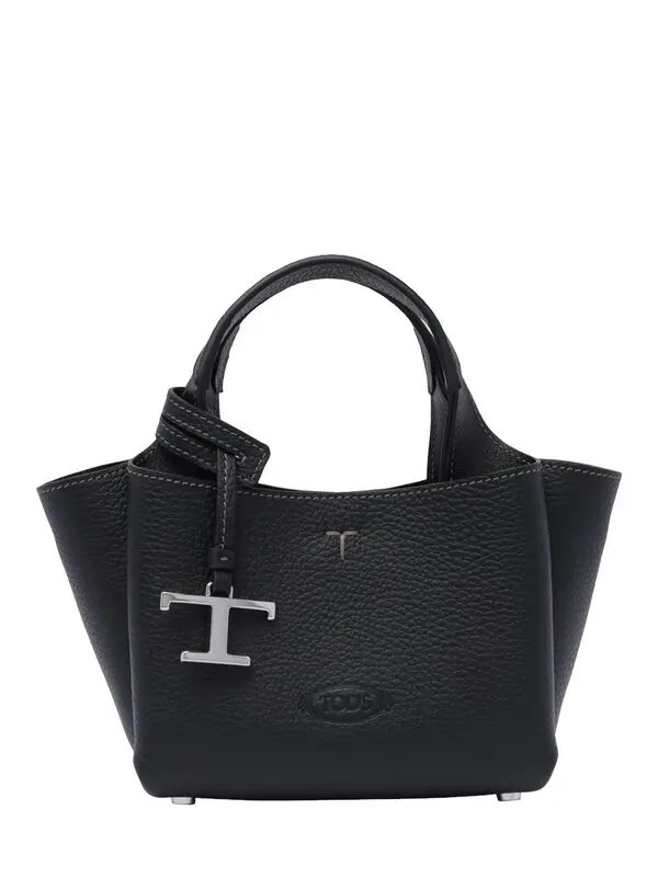 TOD'S Small Grained Handbag With Flared Design And Charm - Black