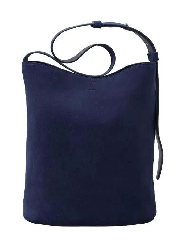 Lié Studio Norma Leather Bucket Tote - Midnight Blue Suede