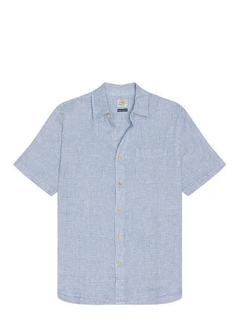 Faherty Brand Short Sleeve Palma Linen Shirt In Blue - Blue Basketweave
