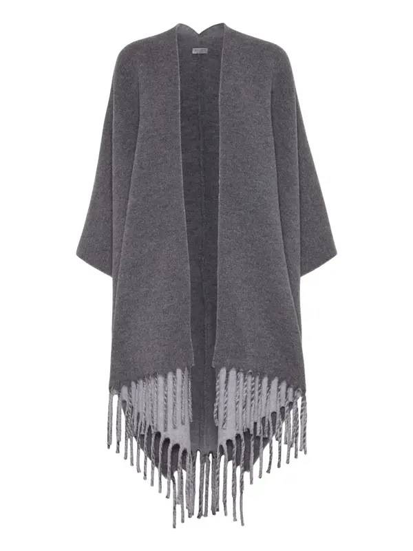 Brunello Cucinelli Wool-cashmere Cape With Fringed Edge - Grey