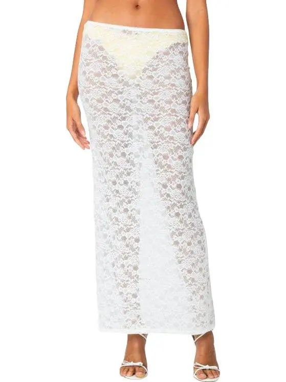 EDIKTED Oceana Sheer Lace Maxi Skirt - White