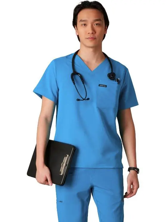 MEMBERS ONLY Brighton 3-pocket Scrub Top - Ceil Blue