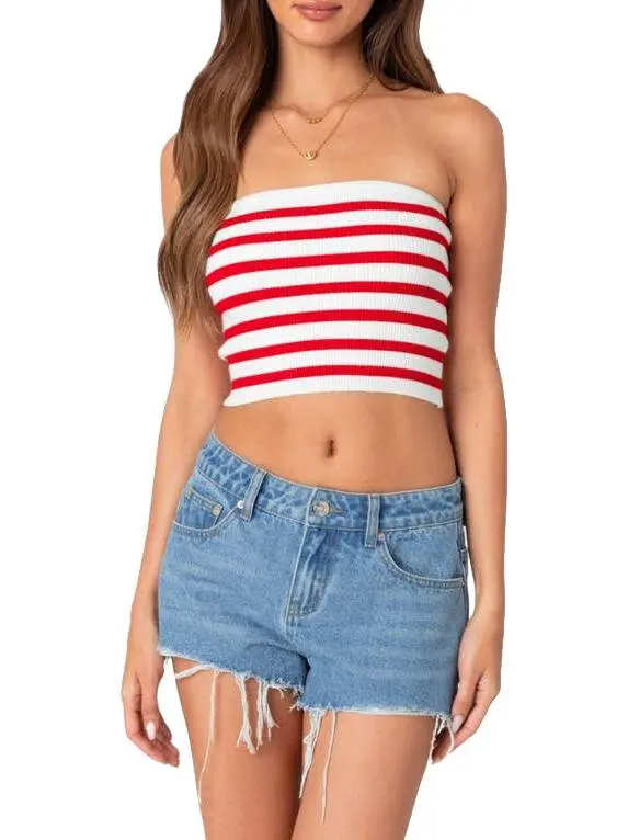 EDIKTED Lexi Stripe Rib Tube Top - Red