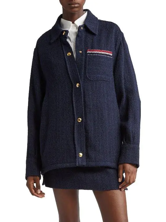 Thom Browne Tweed Shirt Jacket - Navy