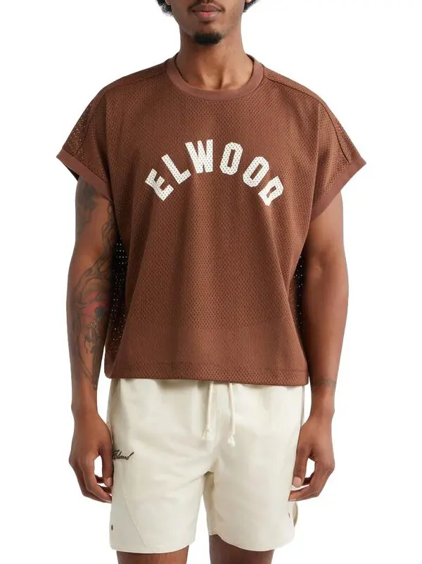ELWOOD Logo Mesh Graphic T-shirt - Brown