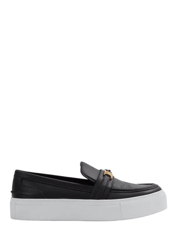 REISS Adelina Leather Loafer Trainers - Black