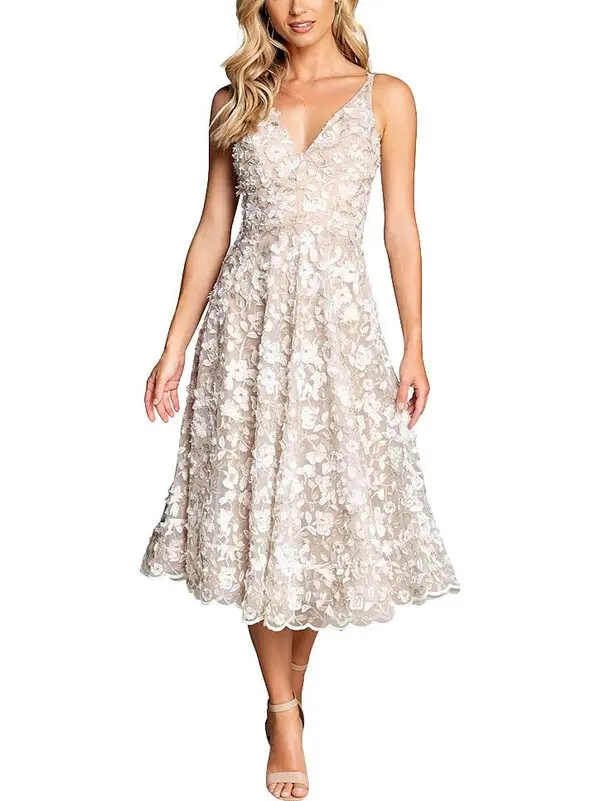 Dress The Population Elisa Embroidered Midi Dress - White/gold