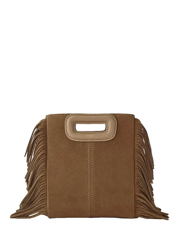 Maje Mini Fringe Suede Crossbody Bag - Camel