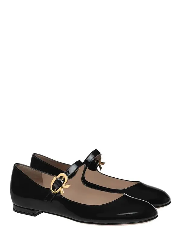 GIANVITO ROSSI Mary Ribbon 05 Flats - Black Calf Leather