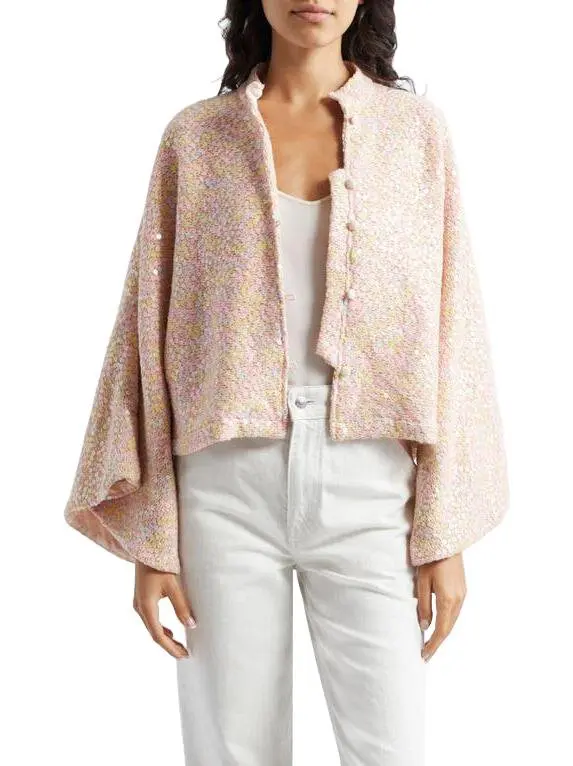 La Vie Style House Daisy Sequin Bell Sleeve Crop Jacket - Peach Pink
