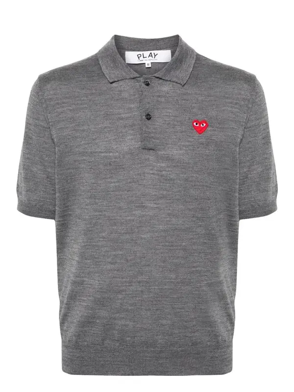 Play Comme Des Garcon Heart-patch Wool Polo Shirt - Grey