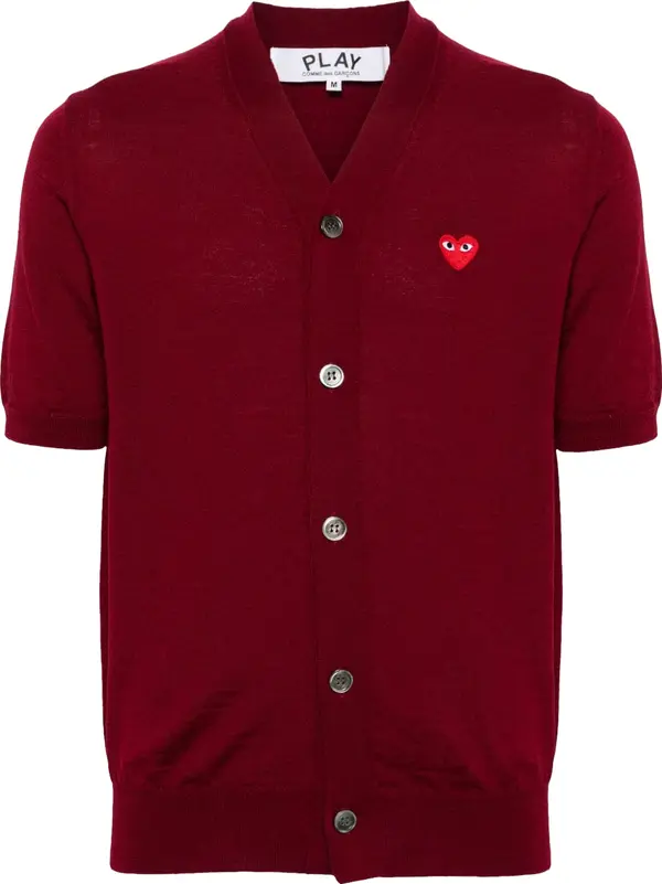 Play Comme Des Garcon V-neck Wool Cardigan - Red