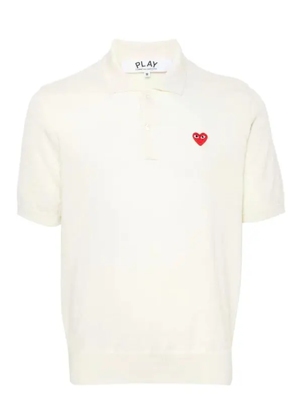 Play Comme Des Garcon Heart-patch Wool Polo Shirt - White