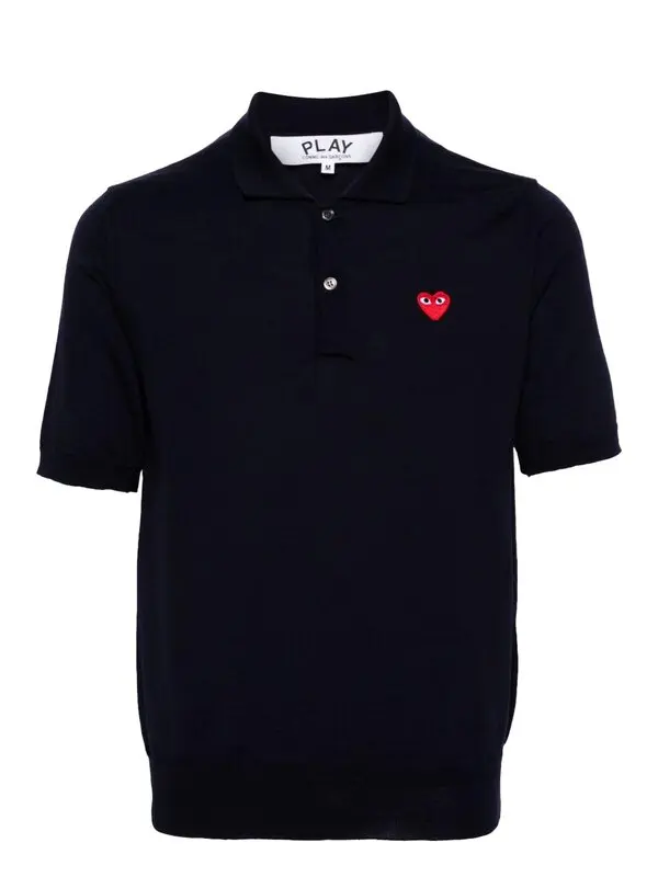 Play Comme Des Garcon Heart-patch Wool Polo Shirt - Blue