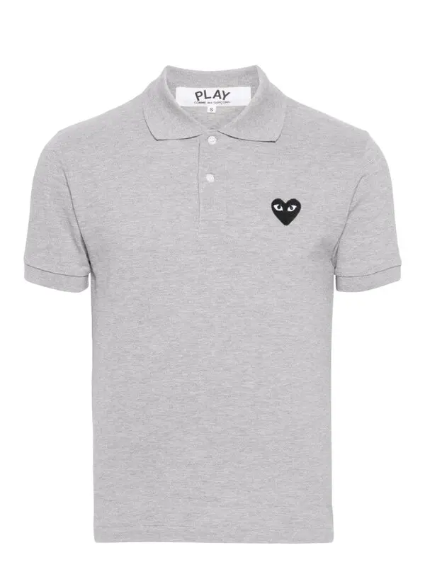 Play Comme Des Garcon Heart-patch Piqué Polo Shirt - Grey