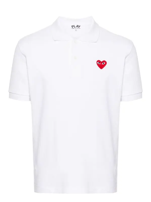 Play Comme Des Garcon Heart-patch Piqué Polo Shirt - White