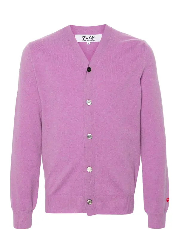 Play Comme Des Garcon Heart-patch Wool Cardigan - Purple