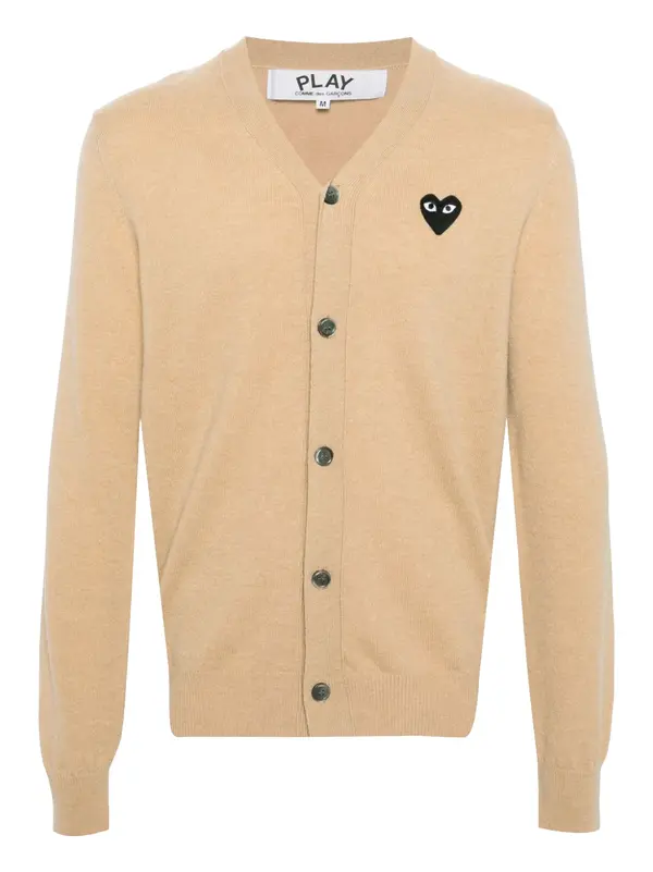 Play Comme Des Garcon Heart Patch Wool Cardigan - Neutrals
