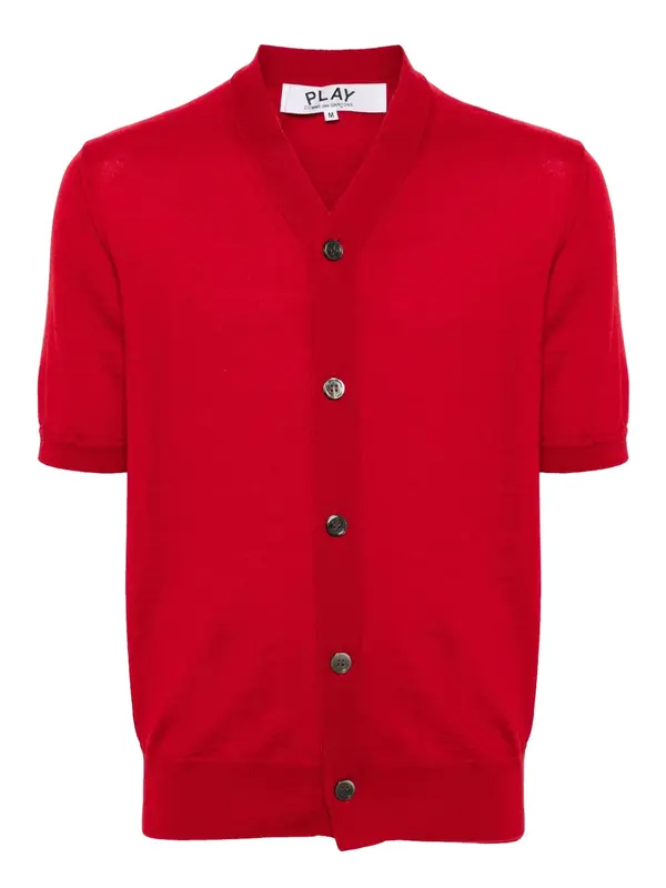 Play Comme Des Garcon V-neck Wool Cardigan - Red