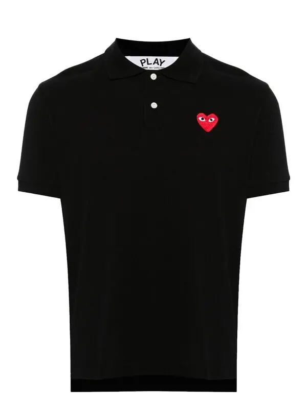 Comme Des Garçons Heart-patch Piqué Polo Shirt - Black