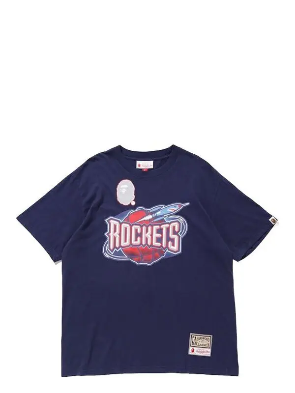A BATHING APE X Mitchell & Ness Rockets Tee Shirt - Navy Blue