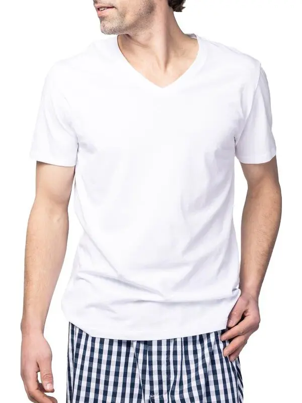 PETITE PLUME Pima Cotton V-neck Sleep T-shirt - White