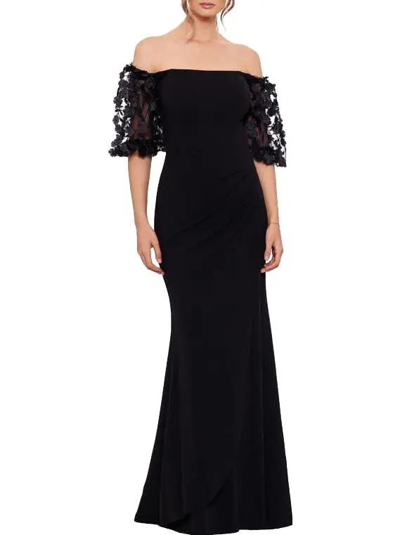 XSCAPE EVENINGS Off-the-shoulder Trumpet Gown - Black