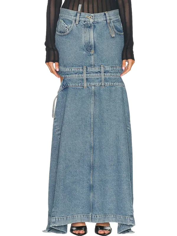 Attico Long Denim Cut-out Skirt - Light Blue Denim