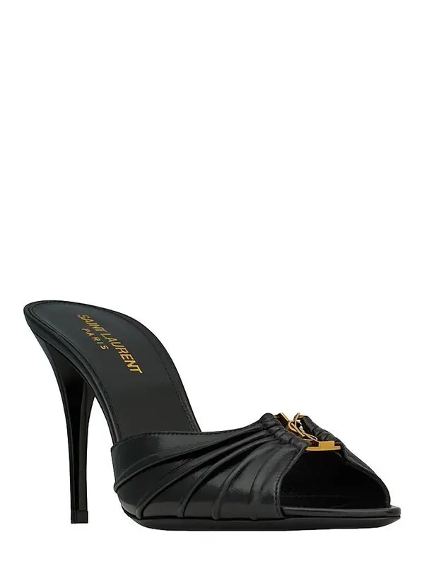 Saint Laurent Babylone Mule Sandals - Black Lambskin