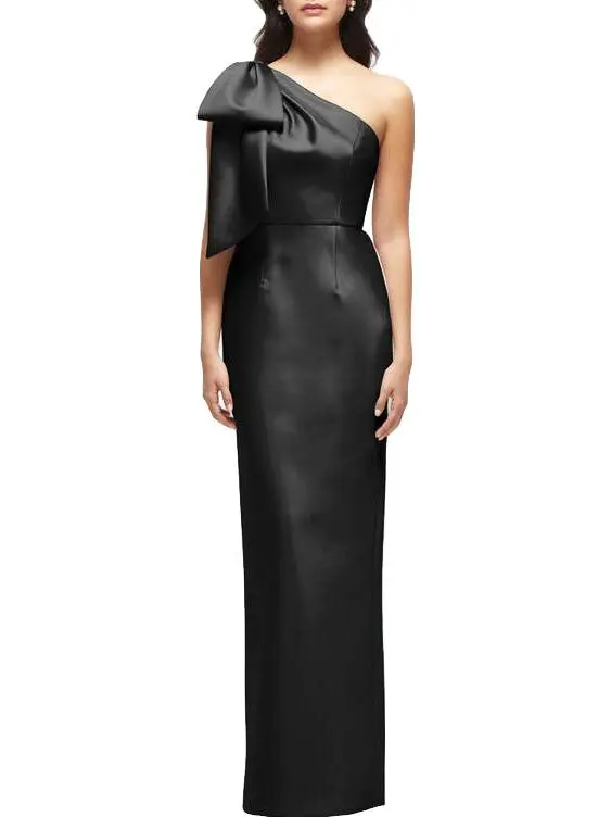 Alfred Sung Bow Detail One-shoulder Gown - Black