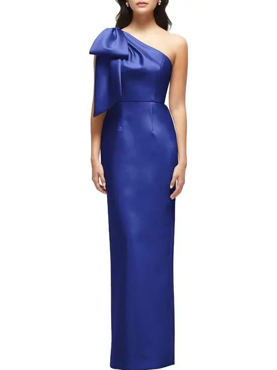 Alfred Sung Bow Detail One-shoulder Gown - Cobalt Blue