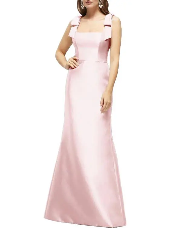 Alfred Sung Bow Strap Satin Twill Trumpet Gown - Ballet Pink