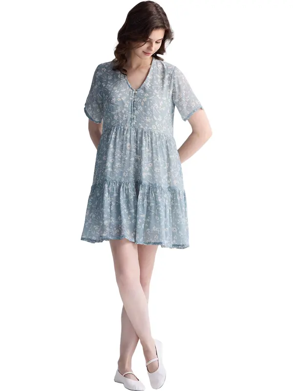 Madewell Reistor® Floral Tiered Mini Dress - Light Blue