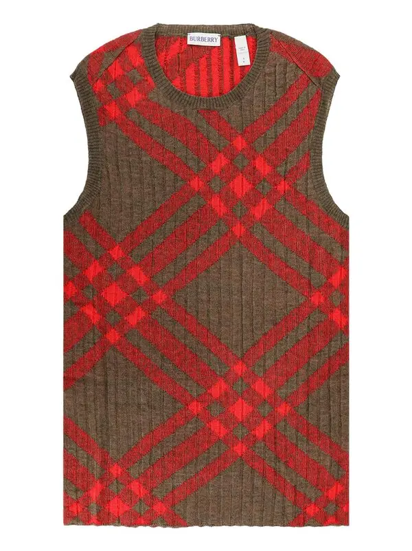Burberry Ribbed Vest With Check Intarsia - Red