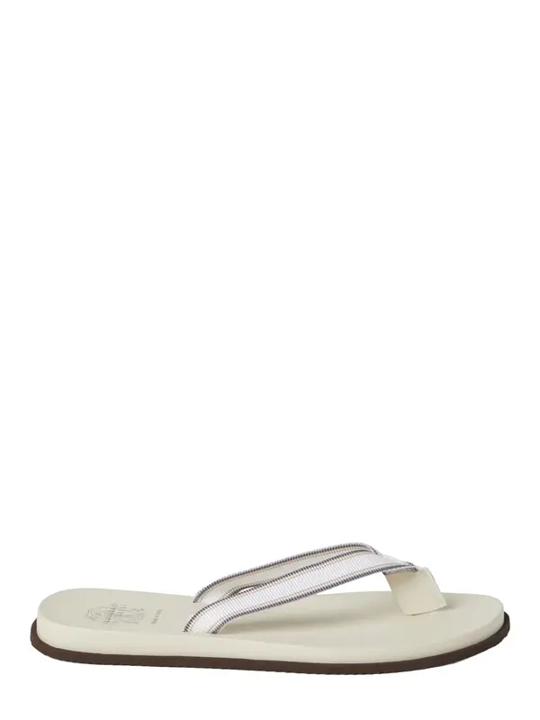 Brunello Cucinelli Striped Leather Flip Flops - White