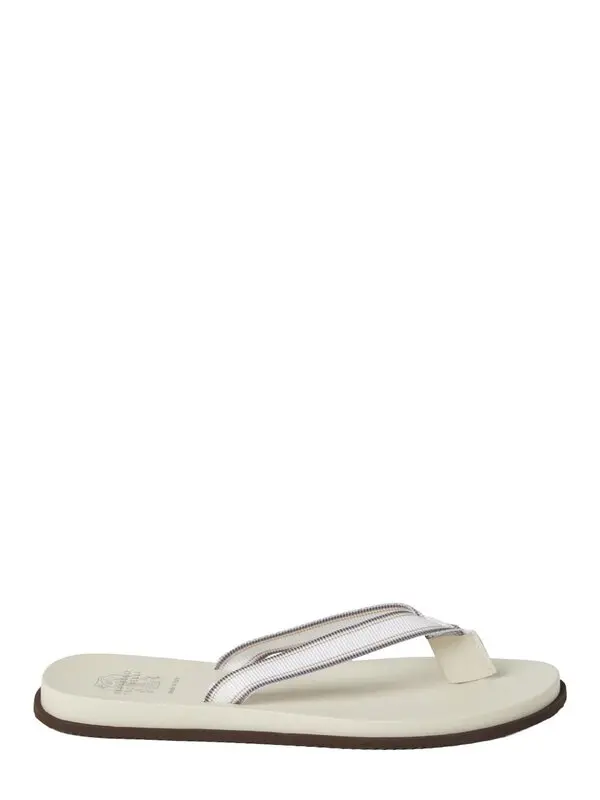 Brunello Cucinelli Striped Leather Flip Flops - White